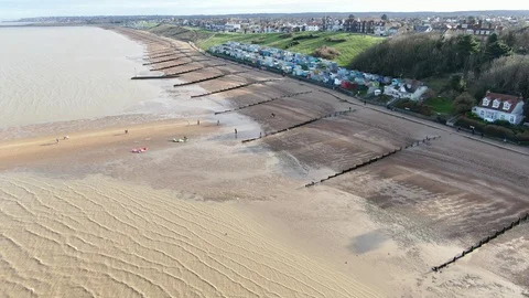 Whitstable Kent beach huts Aerial 4K foo... | Stock Video | Pond5