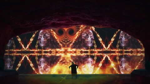 Wicked Demon Hell Gate Burning Skulls Sp... | Stock Video | Pond5