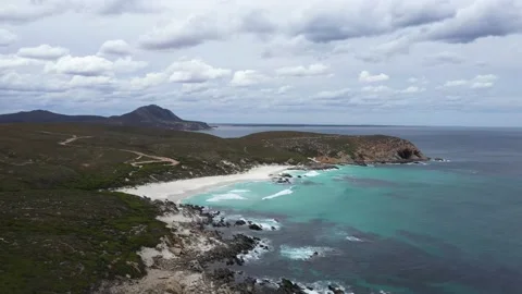 Wide aerial view of Cave Point & beach w... | Stock Video | Pond5