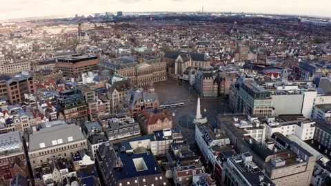 Wide Aerial View of Dam square Landmarks... | Stock Video | Pond5