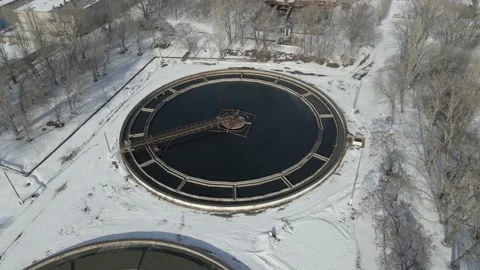 Wide aerial of water purification circle | Stock Video | Pond5