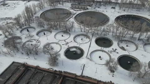 Wide aerial of water purification circle | Stock Video | Pond5