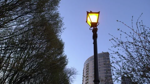 Wide angle footage of a lamp post, build... | Stock Video | Pond5