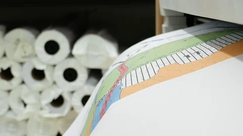Wide format printer printing draft outli... | Stock Video | Pond5