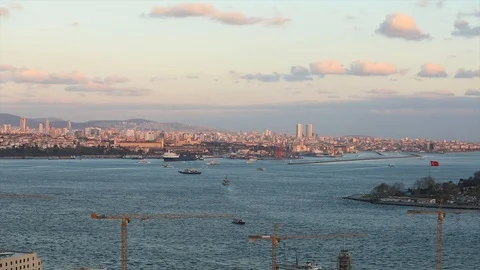 Wide frame of the Bosphorus Strait, sea ... | Stock Video | Pond5