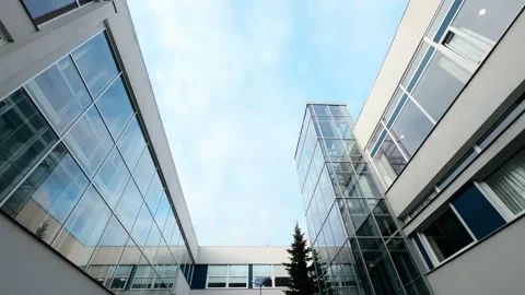 Wide low angle: Modern hospital building... | Stock Video | Pond5