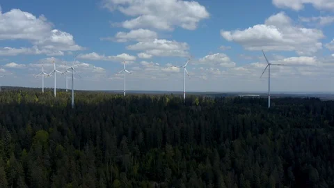 Wide pan to wind turbines in the Black F... | Stock Video | Pond5