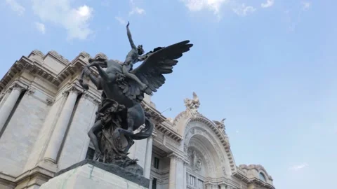 A wide panning shot of a pegasus monumen... | Stock Video | Pond5