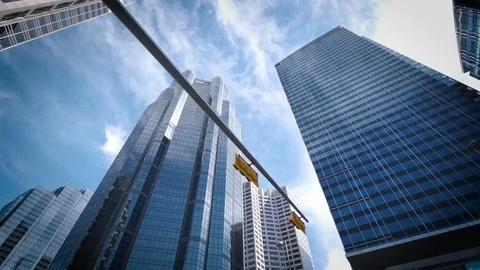 Wide shot of large towering skyscrapers ... | Stock Video | Pond5