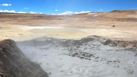 A wide shot of a muddy volcano, the dese... | Stock Video | Pond5