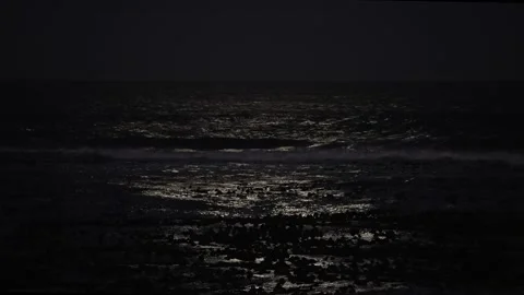 Wide shot of the ocean at night with the... | Stock Video | Pond5