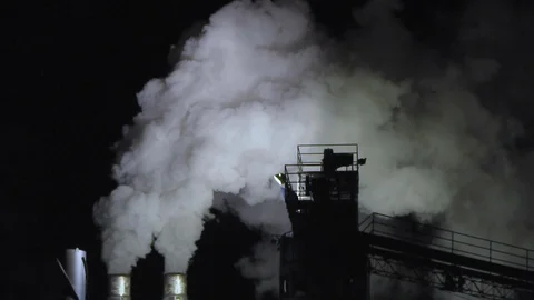 Wide shot, of toxic smoke coming from fa... | Stock Video | Pond5
