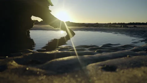 Wide static shot of Sunrise with driftwo... | Stock Video | Pond5
