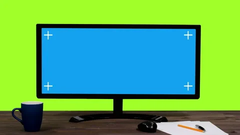 Widescreen monitor with blue screen on c... | Stock Video | Pond5