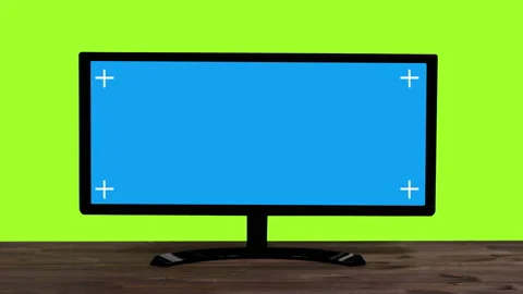 Widescreen monitor with blue screen on a... | Stock Video | Pond5