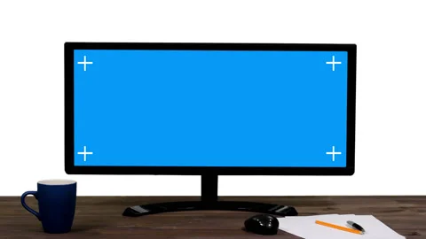 Widescreen monitor with green screen on ... | Stock Video | Pond5