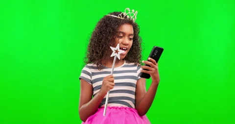 Win, princess and a girl with a phone on... | Stock Video | Pond5