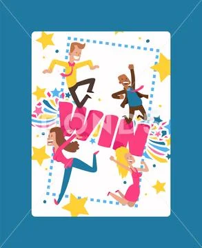 Win sign with bright lines, star shapes poster, banner vector ...