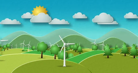 Wind energy cartoon landscape concept lo... | Stock Video | Pond5