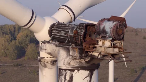 Wind energy farm turbine destroyed / old... | Stock Video | Pond5