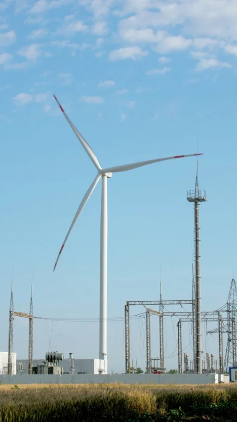 Wind machine generates clean power at tr... | Stock Video | Pond5