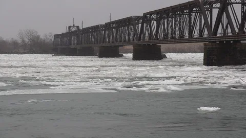 Wind storm causes ice boom to break in s... | Stock Video | Pond5