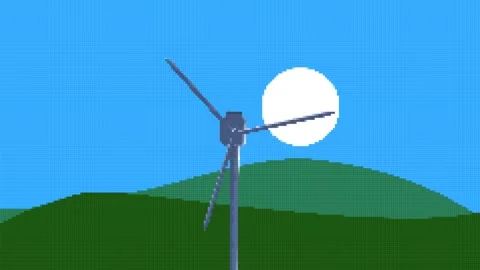 Wind turbine 8 bit. 3d animation | Stock Video | Pond5