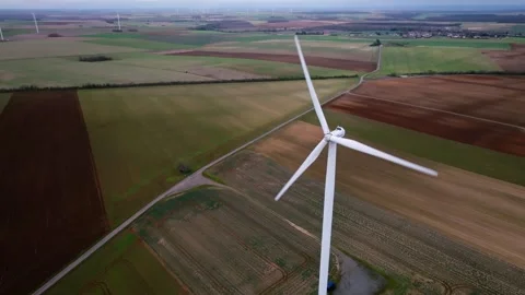 wind turbine in close-up, drone tracking... | Stock Video | Pond5