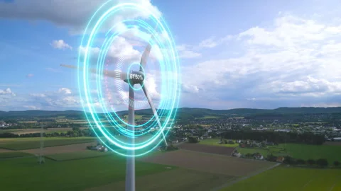 Wind turbine with digital display of gre... | Stock Video | Pond5