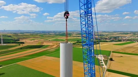 Wind Turbine Farm Under Construction, Wo... | Stock Video | Pond5