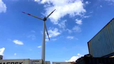 Wind Turbine Maersk Shipping Containers ... | Stock Video | Pond5
