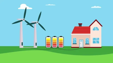 Windmill and modular battery system to h... | Stock Video | Pond5