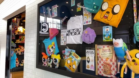 Window Display Of Cartoon Network Novelt... | Stock Video | Pond5