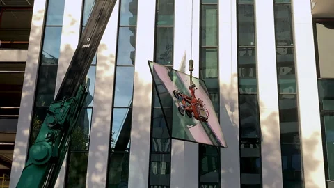 Window installation using a crane. Moder... | Stock Video | Pond5