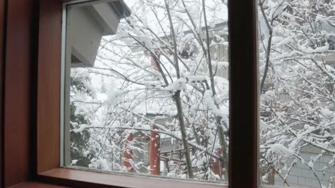 Window looking out to winter scene, snow... | Stock Video | Pond5