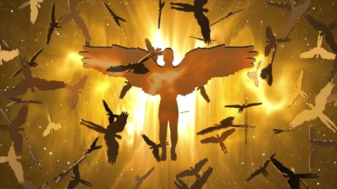 Winged angel silhouette surrounded by Ma... | Stock Video | Pond5