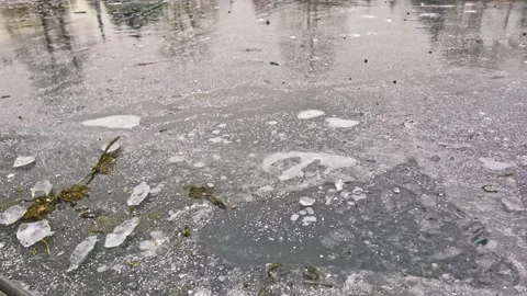 Winter Frozen Lake Thin Ice Surface with... | Stock Video | Pond5