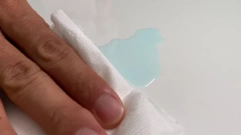 Wipe drip of blue liquid stain on white ... | Stock Video | Pond5