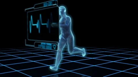 Wire frame man running with EKG monitor ... | Stock Video | Pond5