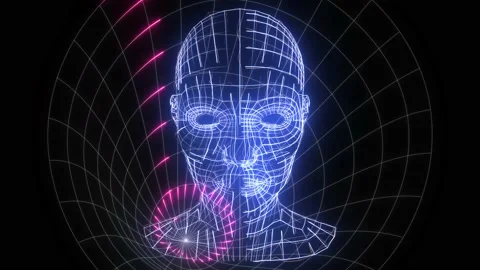A wireframe head with animated grid with... | Stock Video | Pond5