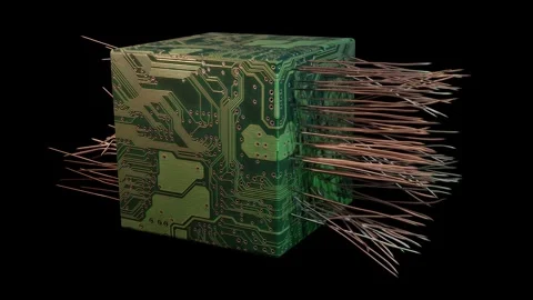 Wires growing out of cube with circuit b... | Stock Video | Pond5