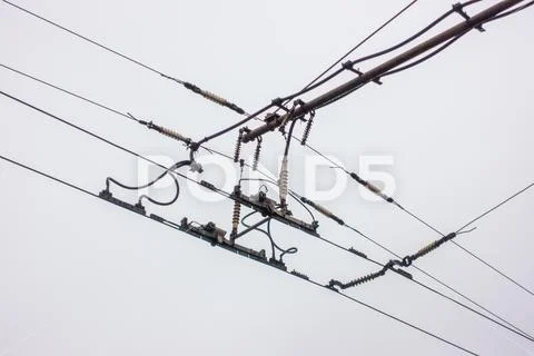 The wires for trolley buses on the background ~ Hi Res #73823058