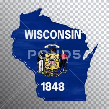Wisconsin flag and map, transparent background: Royalty Free #169963858
