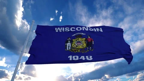 Wisconsin flag on a flagpole waving in t... | Stock Video | Pond5