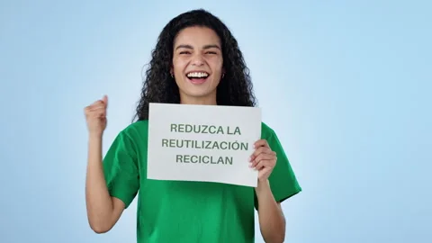 Woman, activist and sign for recycle, re... | Stock Video | Pond5