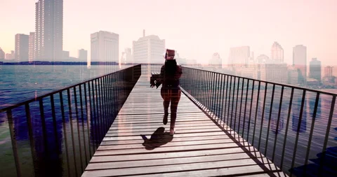 Woman on Bridge Road Looking at Surreal ... | Stock Video | Pond5