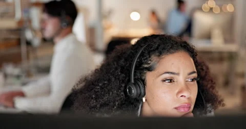 Woman, call center and thinking with hea... | Stock Video | Pond5