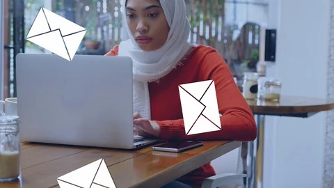 Woman checking her emails in a coffee sh... | Stock Video | Pond5