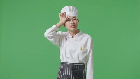 Woman Chef Looking Wiping The Sweat And ... | Stock Video | Pond5