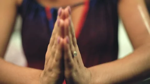 Woman in classic namaste hands position,... | Stock Video | Pond5